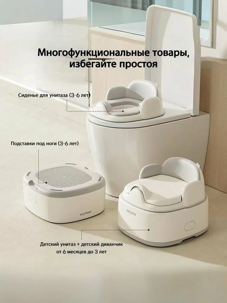 Горшок детский Step-by-step, 3 в 1 - горшок-стульчик со съемной чашей, накладка на унитаз, подножка, бело-серый