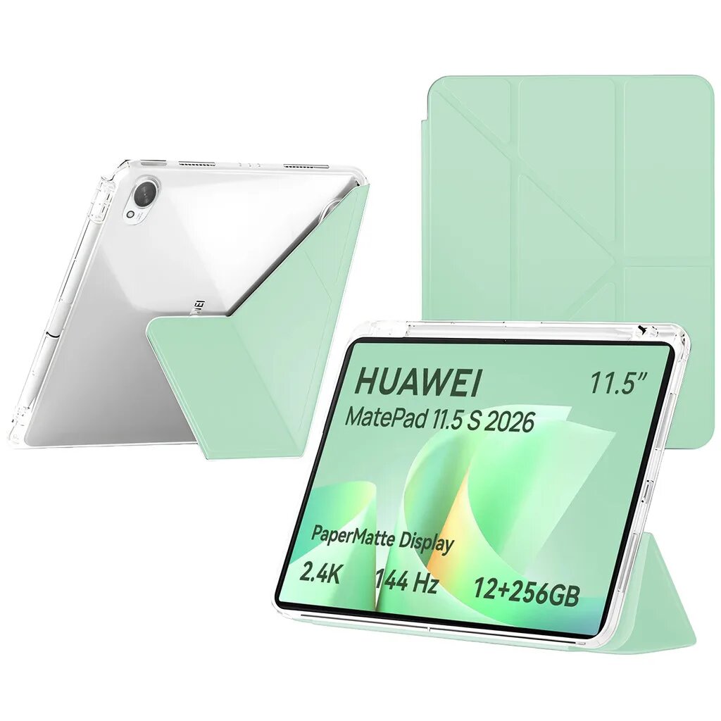 Прозрачный складной чехол для Huawei MatePad 11.5 S 2026 и 11.5 2025 Зеленый, Green