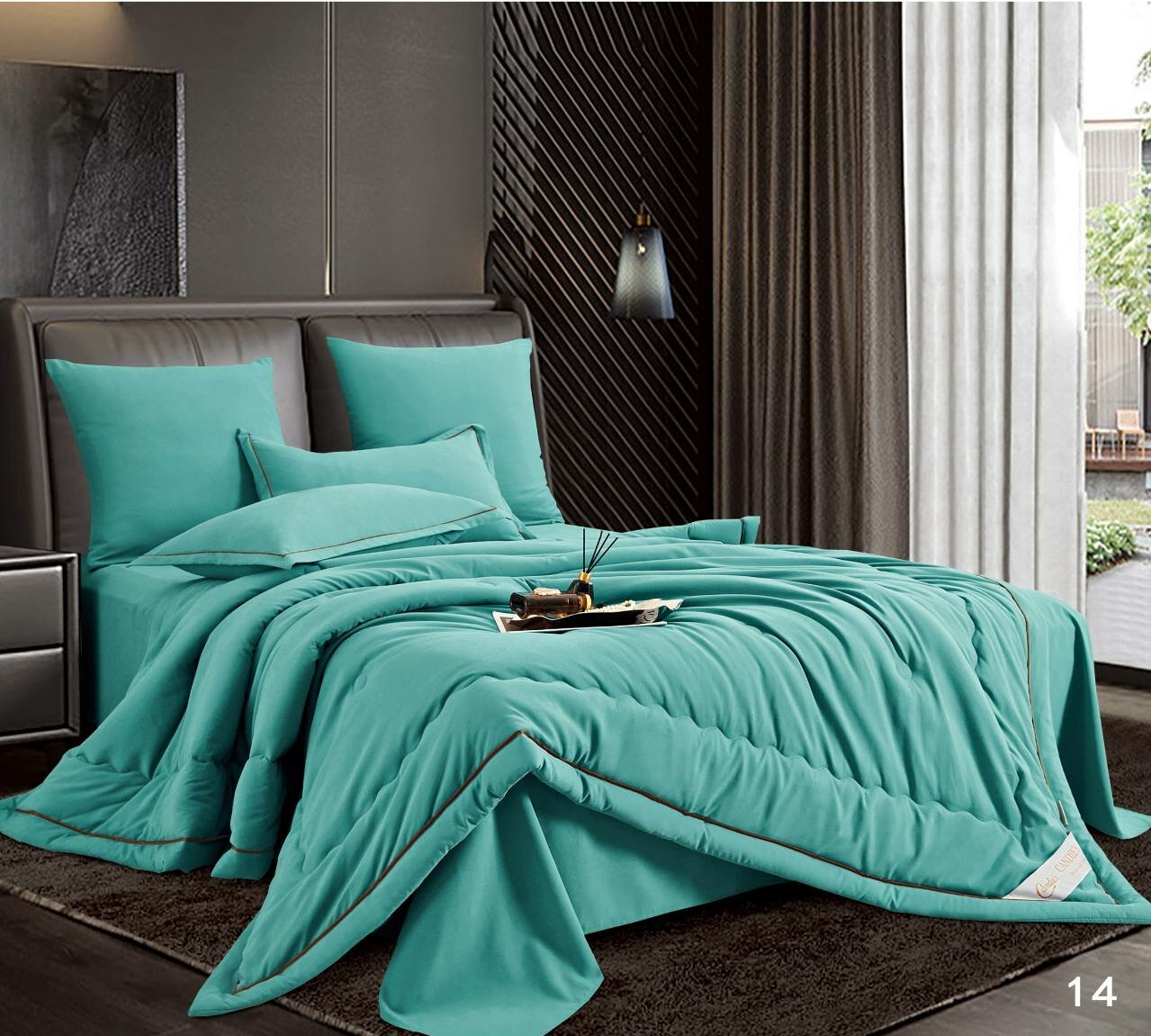 Постельное белье евро Candies с одеялом в подарочной сумке, комплект из 6 предметов, мягкое как бархат, мятный бирюзовый