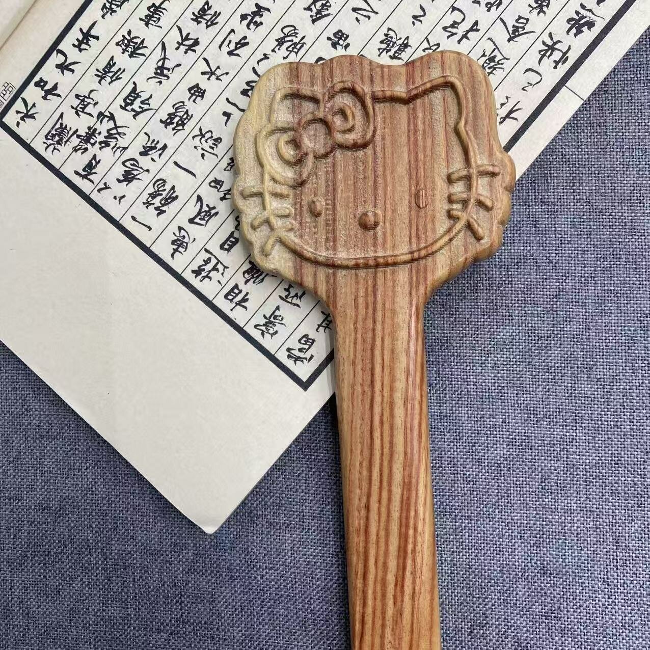 Линейка из сандалового дерева с 3D-принтами в виде котенка, милая линейка, линейка из массива розового дерева, реквизит для косплея в образе пряничного человечка.