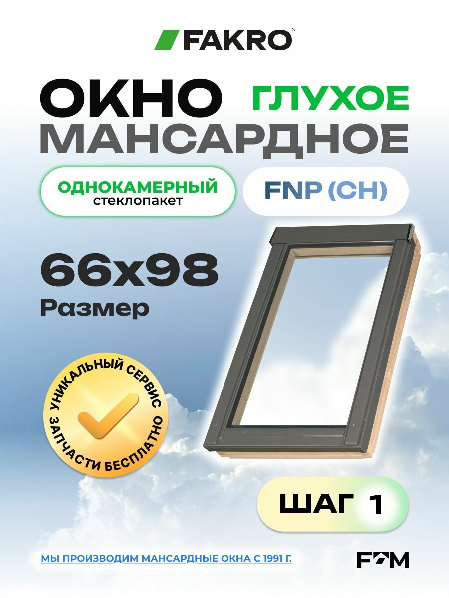 Мансардное окно глухое 66*98 FNP (CH) FAKRO с однокамерным стеклопакетом
