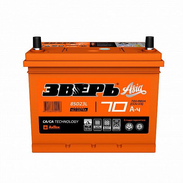 Аккумулятор автомобильный Зверь Са/Са ASIA 70.0 А/ч 700 А ОП (232x175x225) D23L 232x173x225
