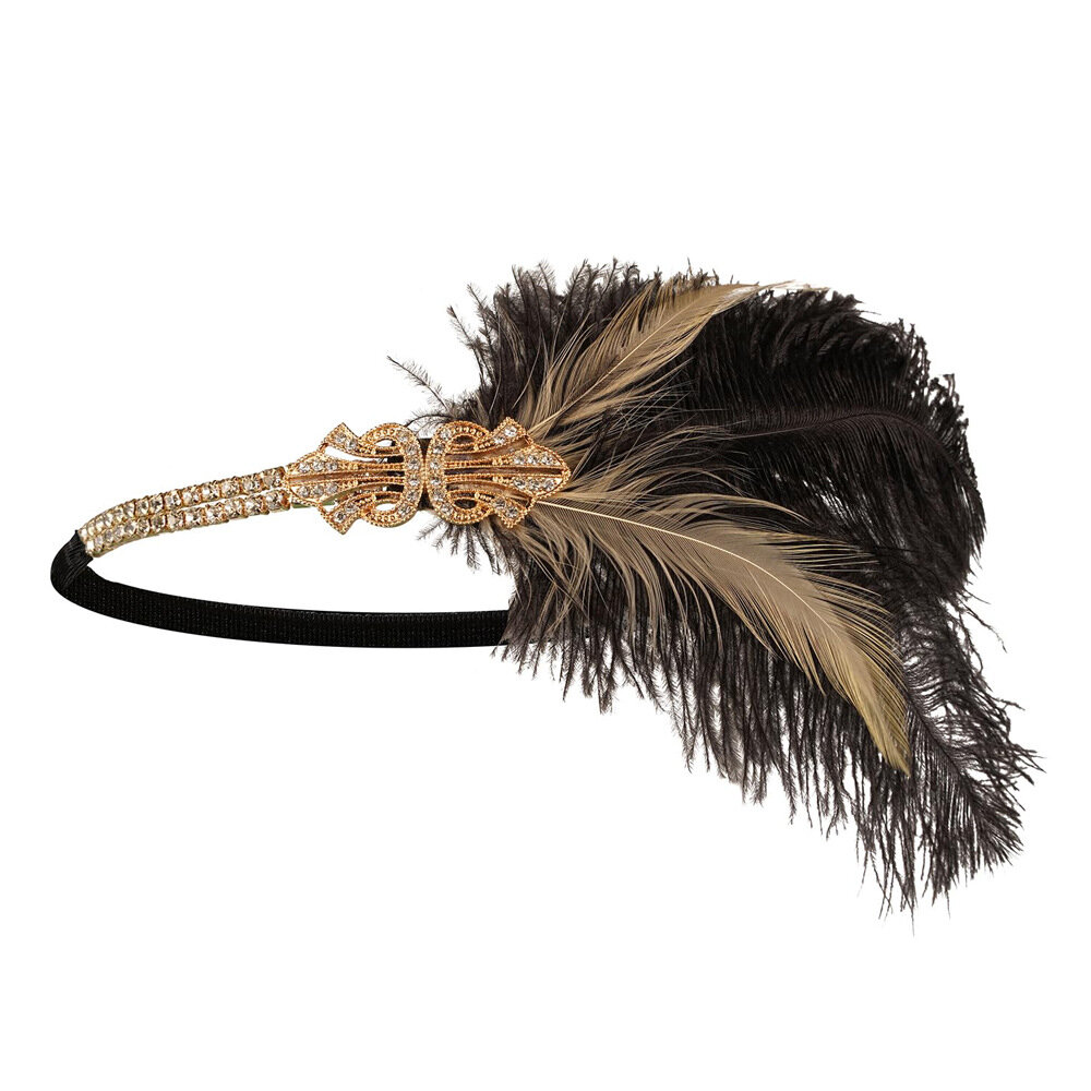 Аксессуары для девушек в стиле флаппер 1920-х годов: винтажная повязка на голову с перьями в стиле Гэтсби, украшение для волос для вечеринок и балов.
