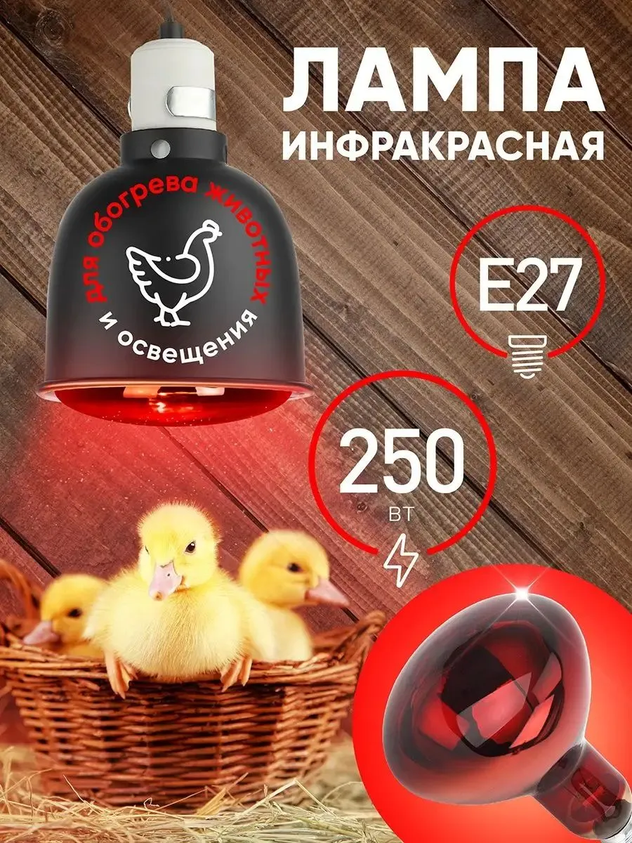 Инфракрасная лампа ЭРА икзк 220-250 R127 Е27 для обогрева животных красный свет 1277К 250Вт