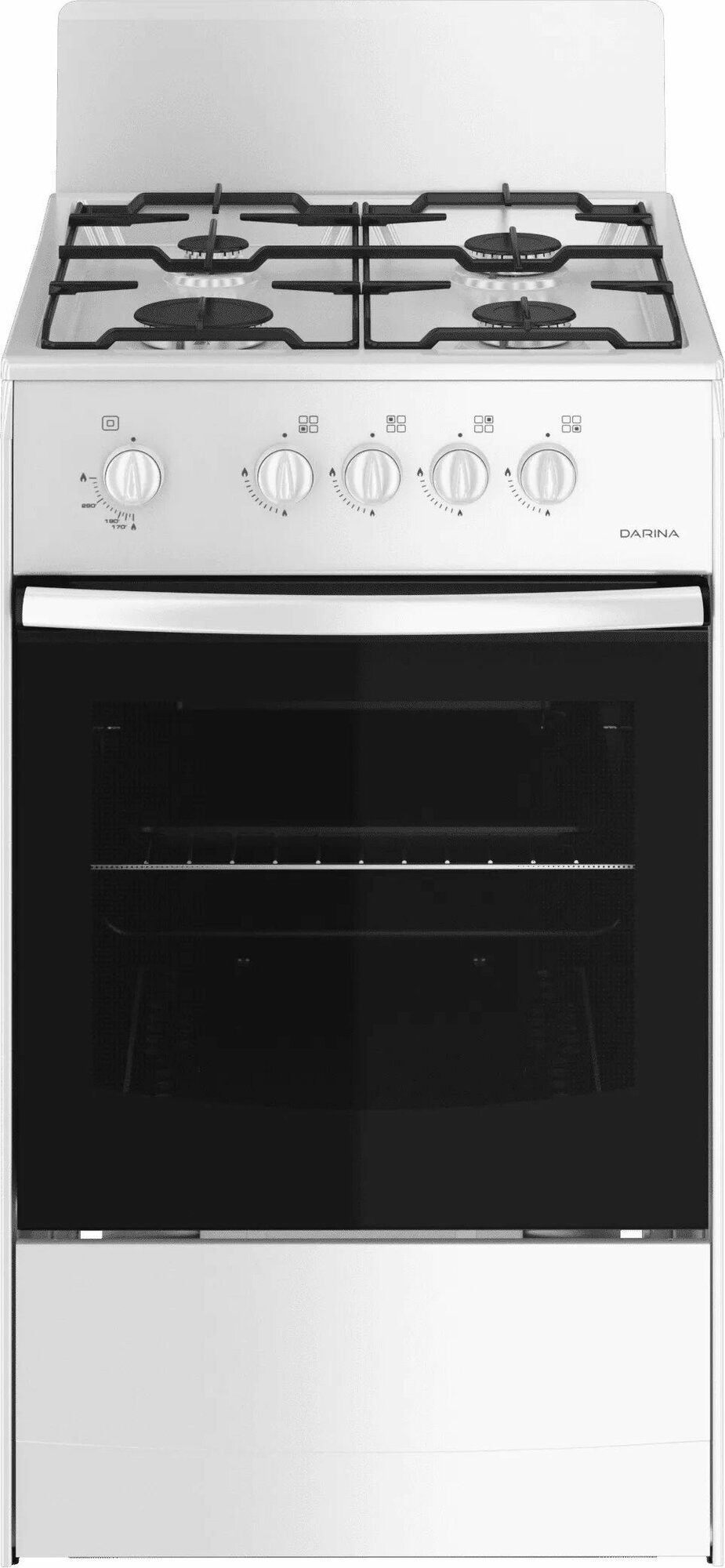 Плита DARINA S4 GM341 101 W, белая, 4 конфорки, белая, эмалированная, откидная дверца