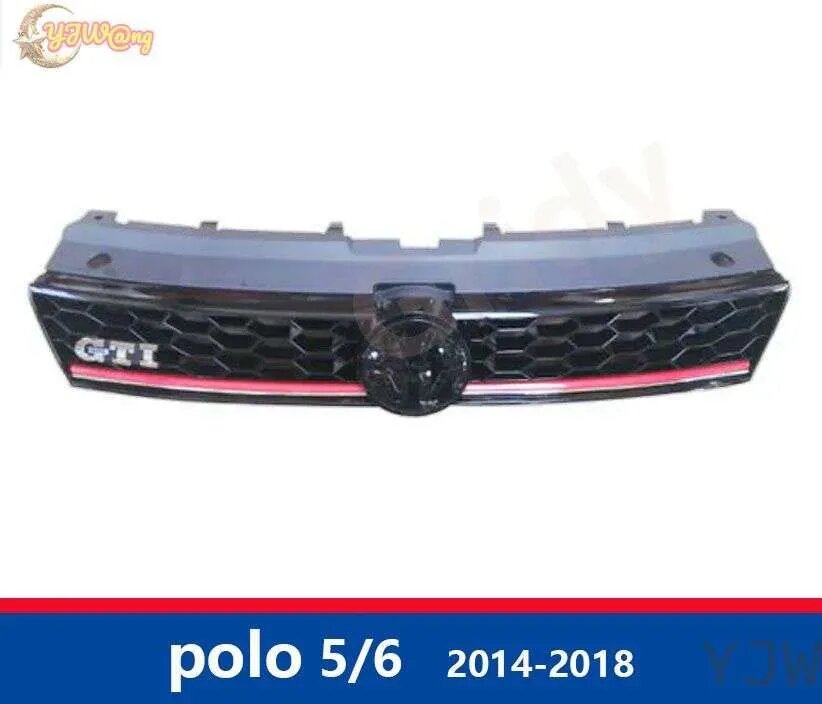 Решетка радиатора в бампер на Volkswagen Polo 5 (MK5) 2011–2018 седан, ABS пластик, черный глянцевый