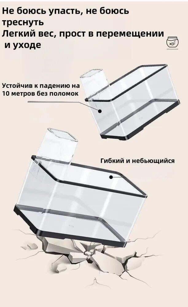 Аквариум для рыбок 40 x 20 x 20 см с LED подсветкой, фильтром 4 в 1, панорамный обзор — фото 1