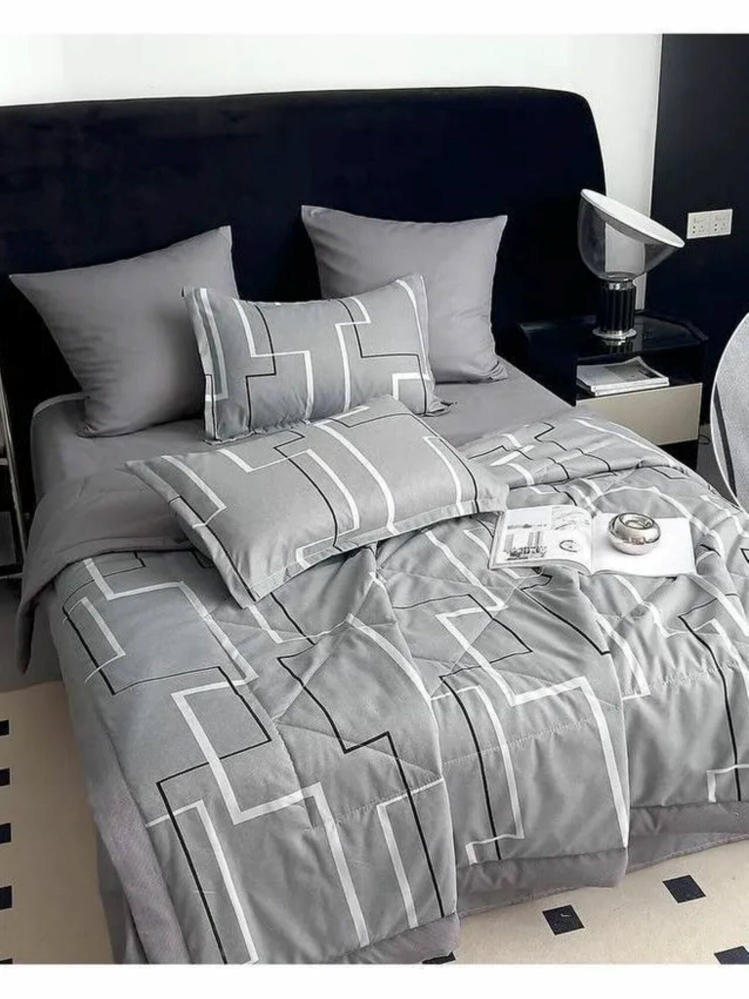 Постельное белье евро с одеялом в подарочной сумке, 6 предметов, мягкое как бархат