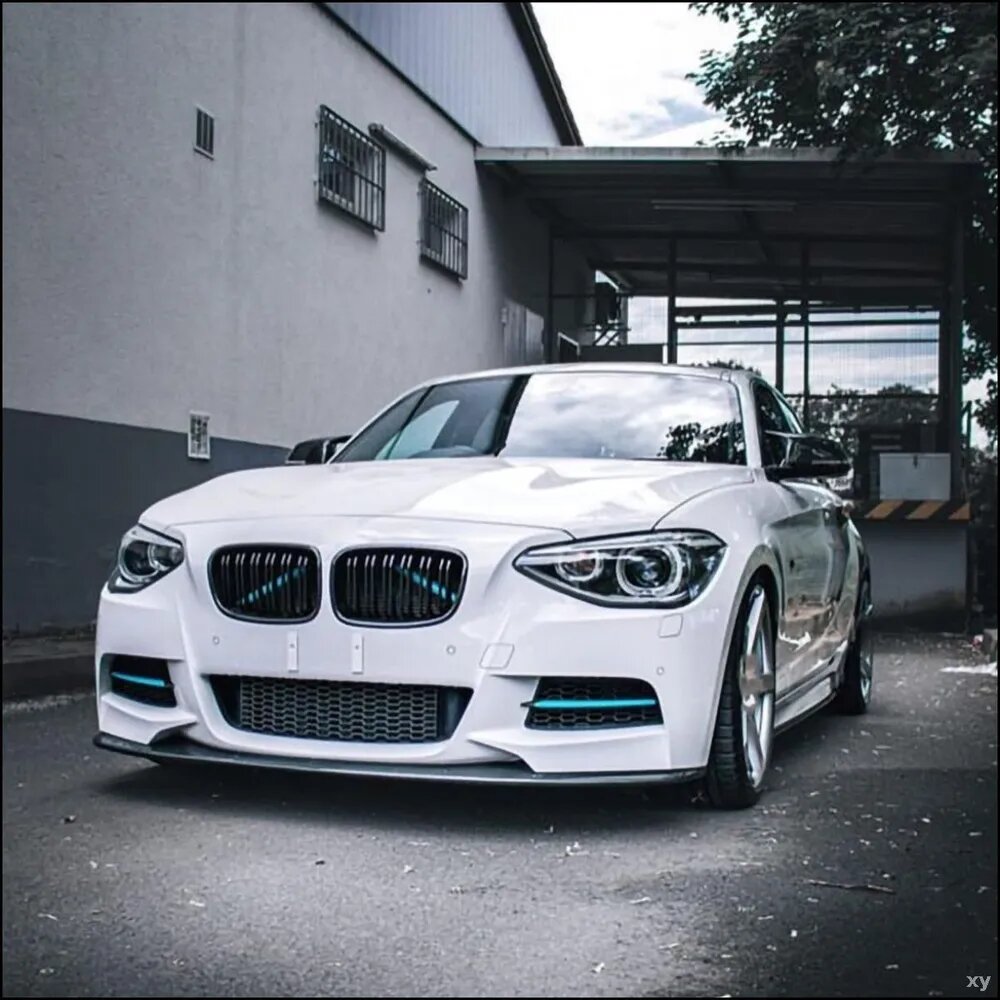 Спойлер переднего бампера для BMW 1 серии F20/F21 M Sport (2012-2014) черный/белый, ABS пластик — фото 1
