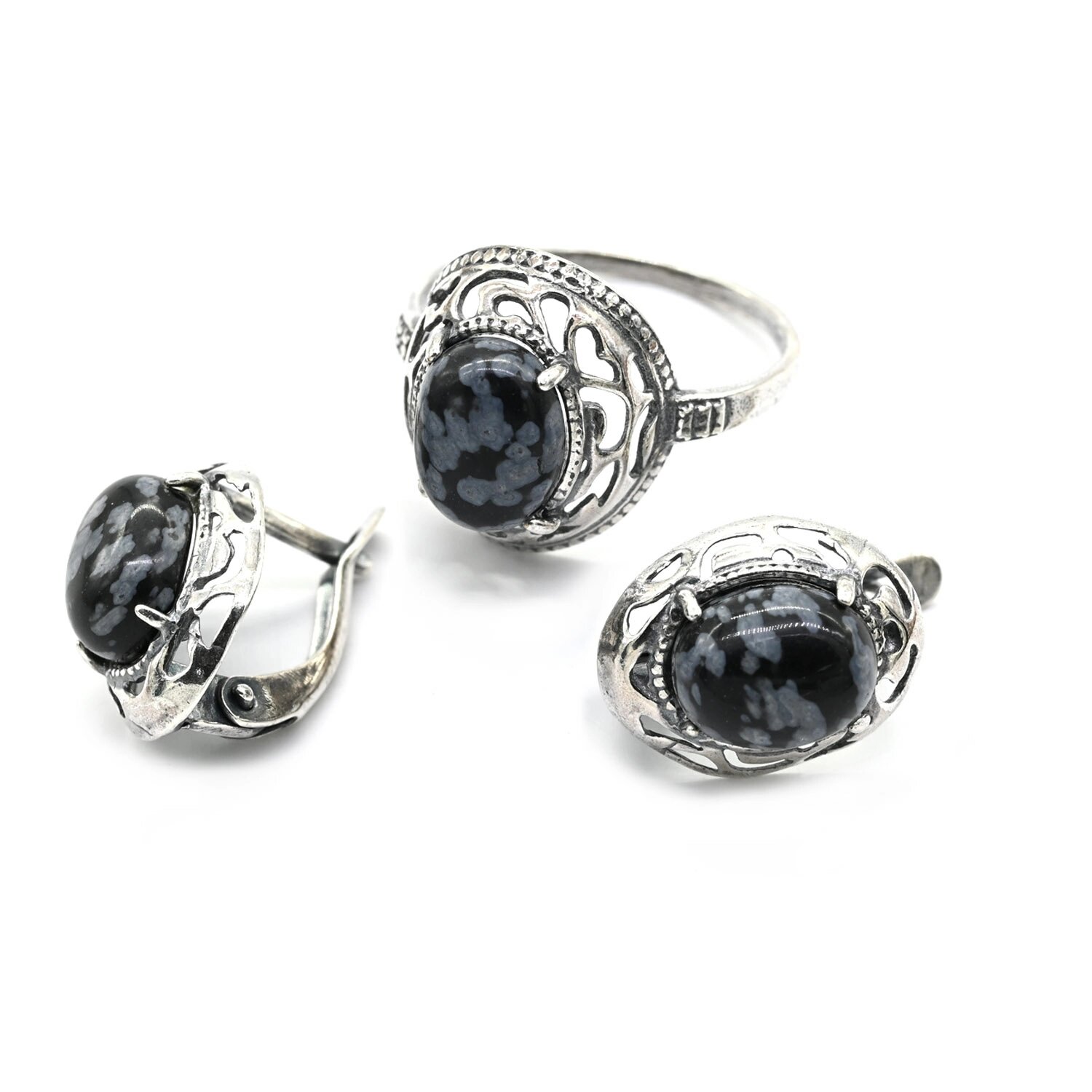 Комплект бижутерии: кольцо, обсидиан