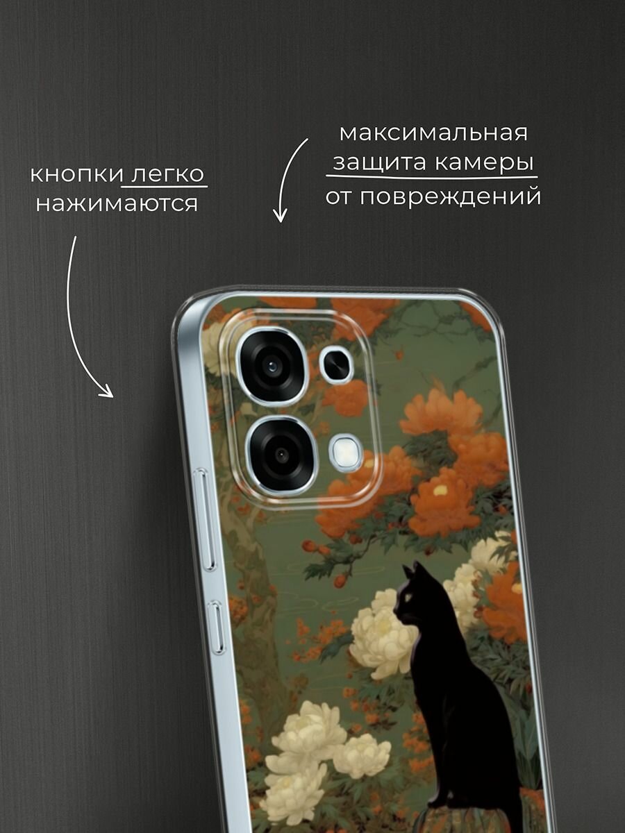 Силиконовый чехол на Oppo A6 Pro / Оппо A6 Про с принтом black cat — фото 1