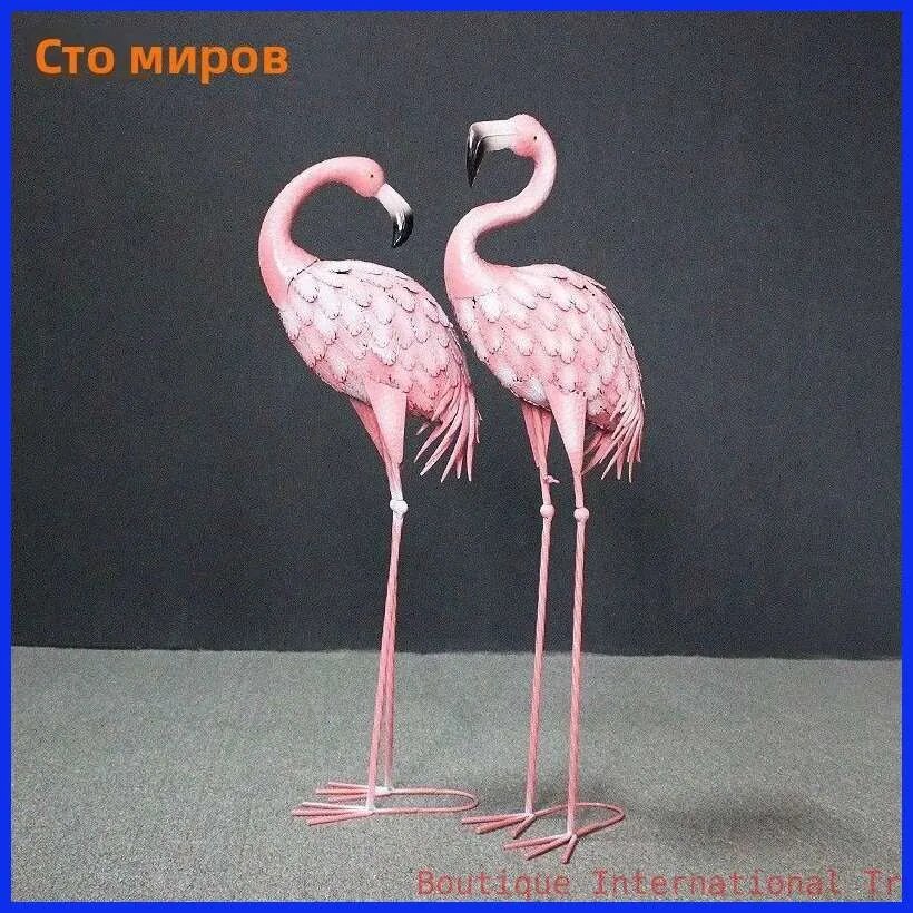 Садовая фигурка фламинго из кованого железа розового цвета 66*27*35 см