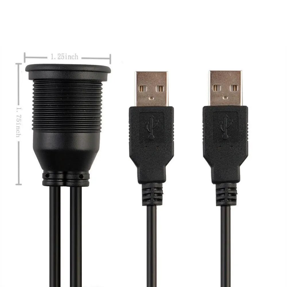 Удлинитель гнезда прикуривателя для скрытого монтажа с 2 USB портами ABS пластик черный