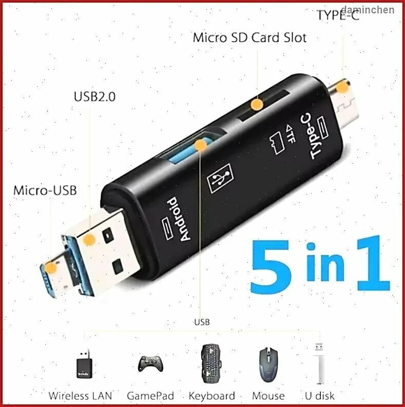 5 в 1 многофункциональный Usb 2.0 тип C/Usb /Micro Usb/Tf/SD карты памяти Reader OTG Card Reader адаптер мобильных телефонов аксессуары