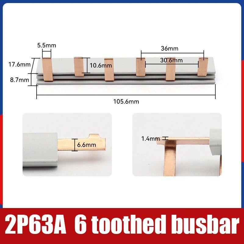 1/2P булавки Тип вилки медная шина для распределительной коробки Автоматический выключатель MCB 63A Соединительная шина