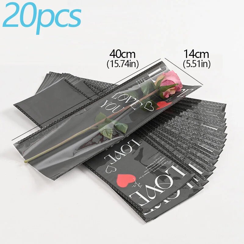 Прозрачные пакеты для цветов День Святого Валентина Черный, black A