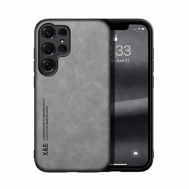 Чехол кожаный серый на Samsung Galaxy S26 Ultra
