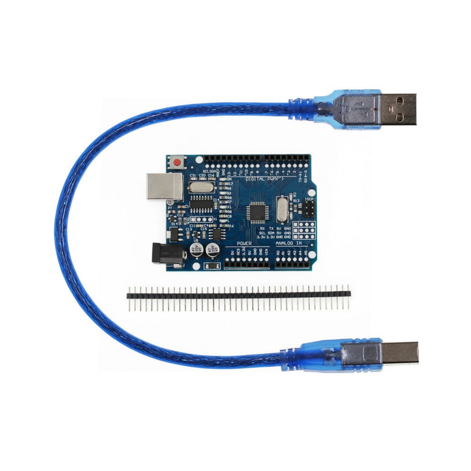 UNO R3 ATmega328P с USB-кабелем для Arduino - Совместим с Arduino UNO R3 Mega 2560 Nano робот для Arduino IDE AVR MCU Learner K53, синий