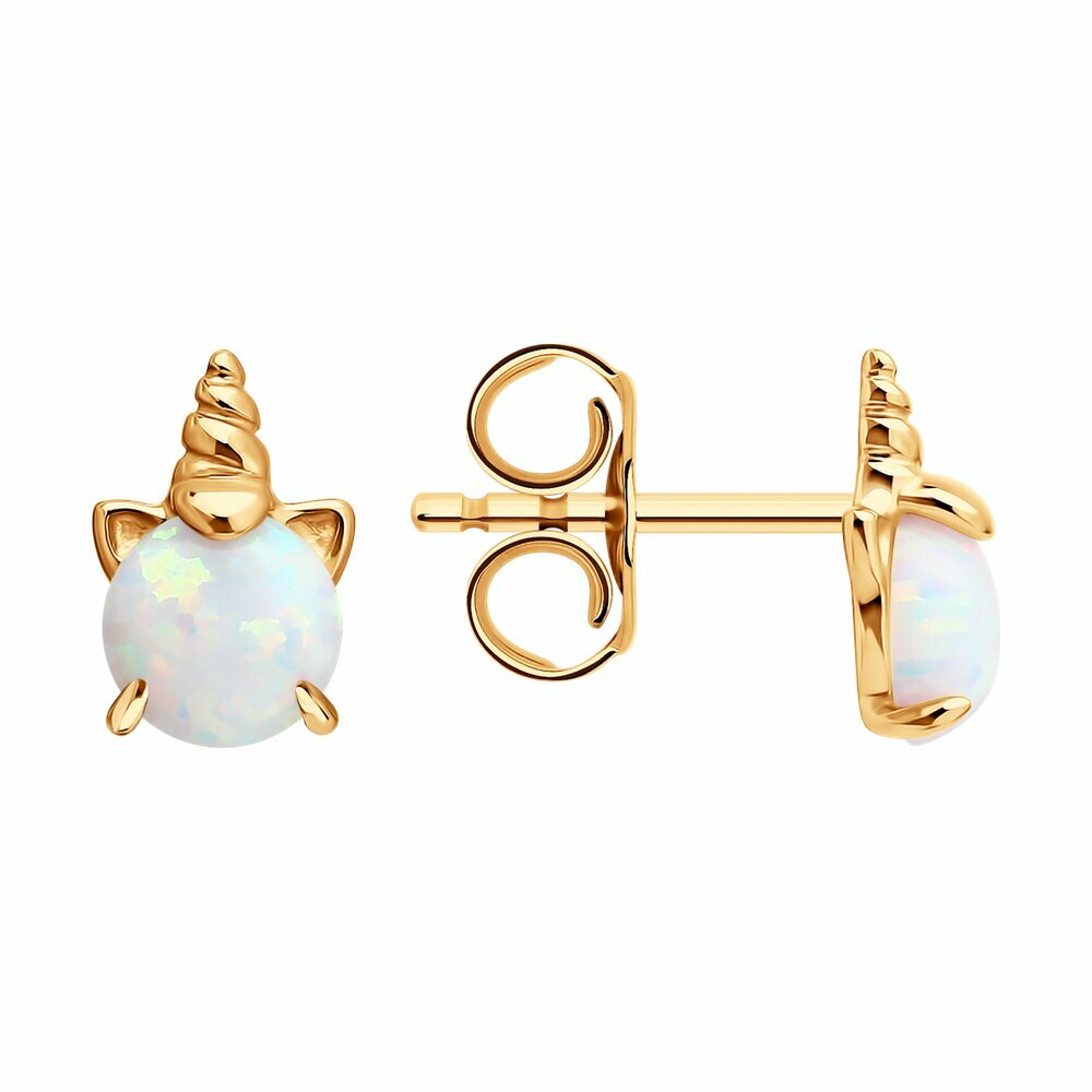 Серьги, красное золото, 585 проба, опал синтетический