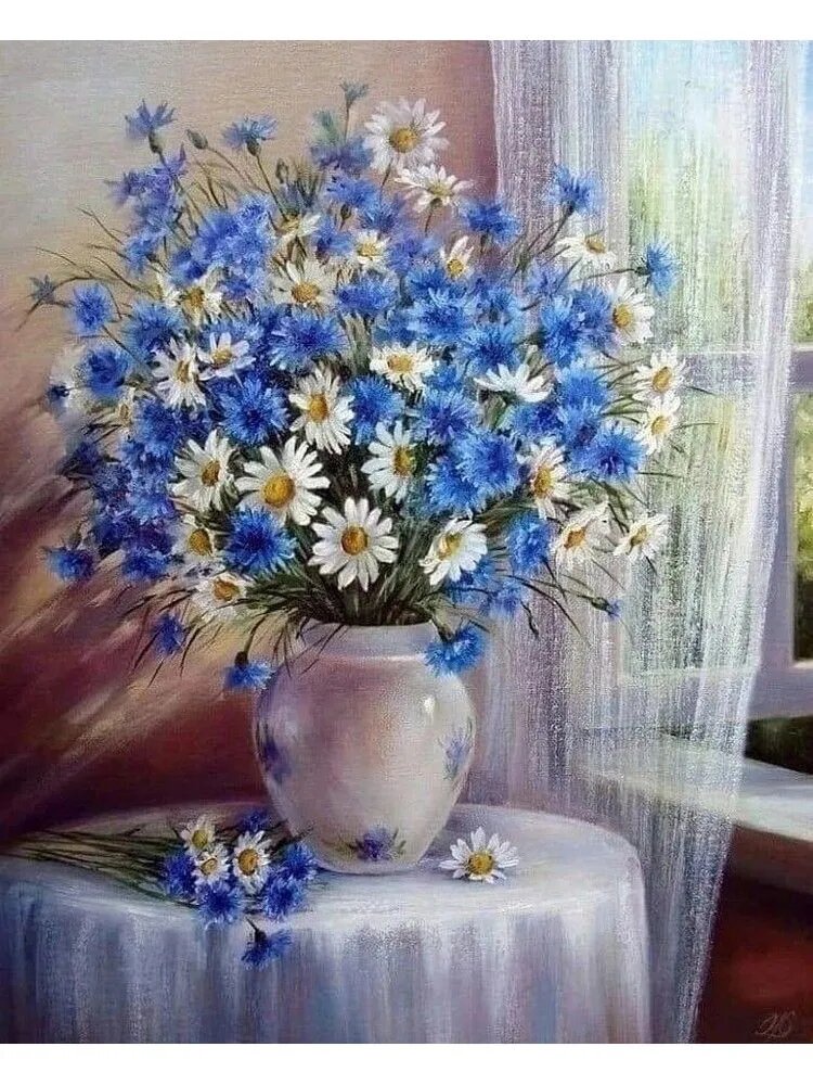 Алмазная живопись "васильков", 5D, круглая, 40x50 см. Производитель: Brose Art.