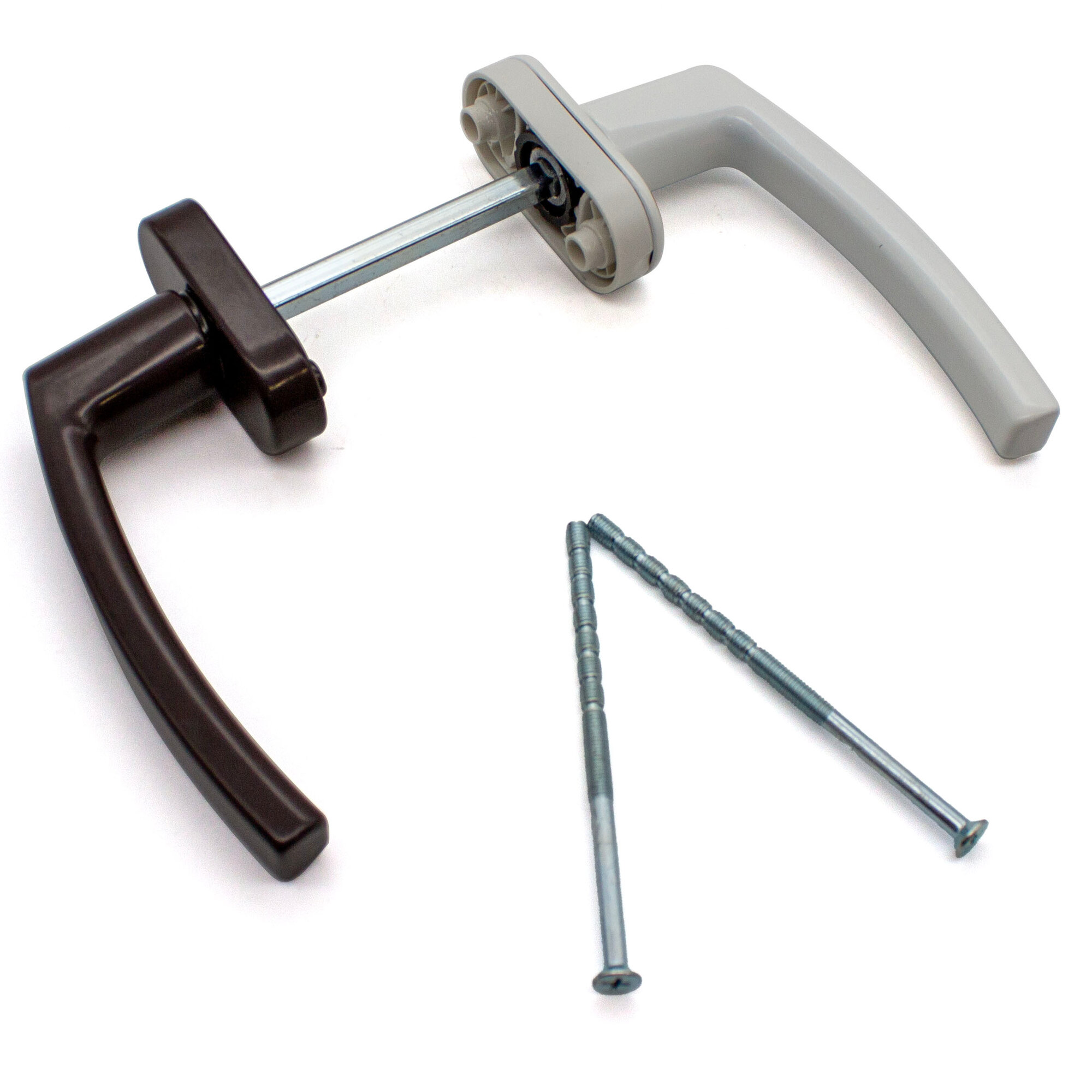 Гарнитур двухсторонний BHS4 симметричный/ ручка двусторонняя для балконной двери, бело-коричневая RAL 9016-8019