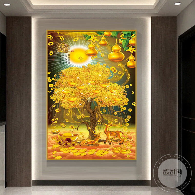 Декоративная картина «Золотое денежное дерево» для гостиной, настенное украшение для прихожей, столовой, коридора и холла.