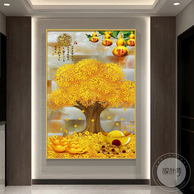 Декоративная картина «Золотое денежное дерево» для гостиной, настенное украшение для прихожей, столовой, коридора и холла.