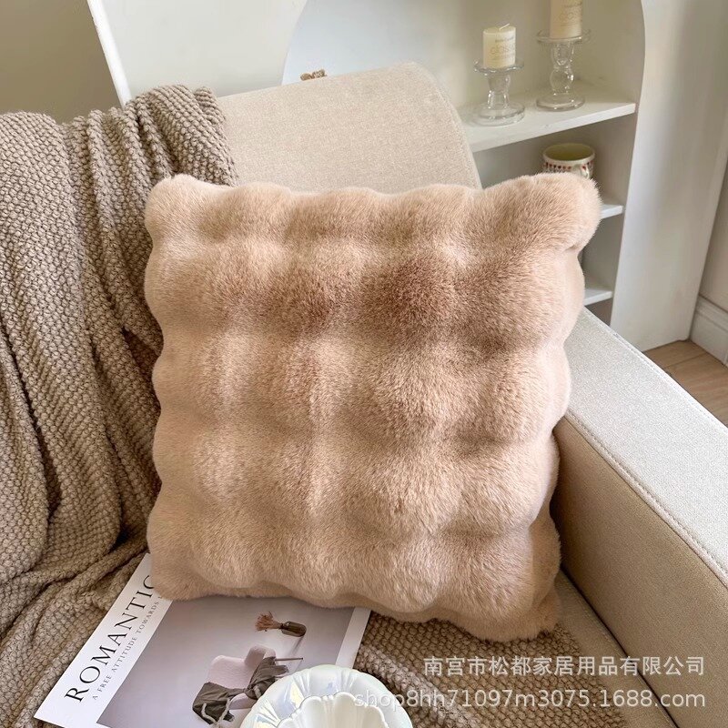 Подушка из искусственного меха кролика с пузырьковой текстурой, однотонная плюшевая диванная подушка для гостиной, кабинета, спальни, декоративная наволочка для дома.