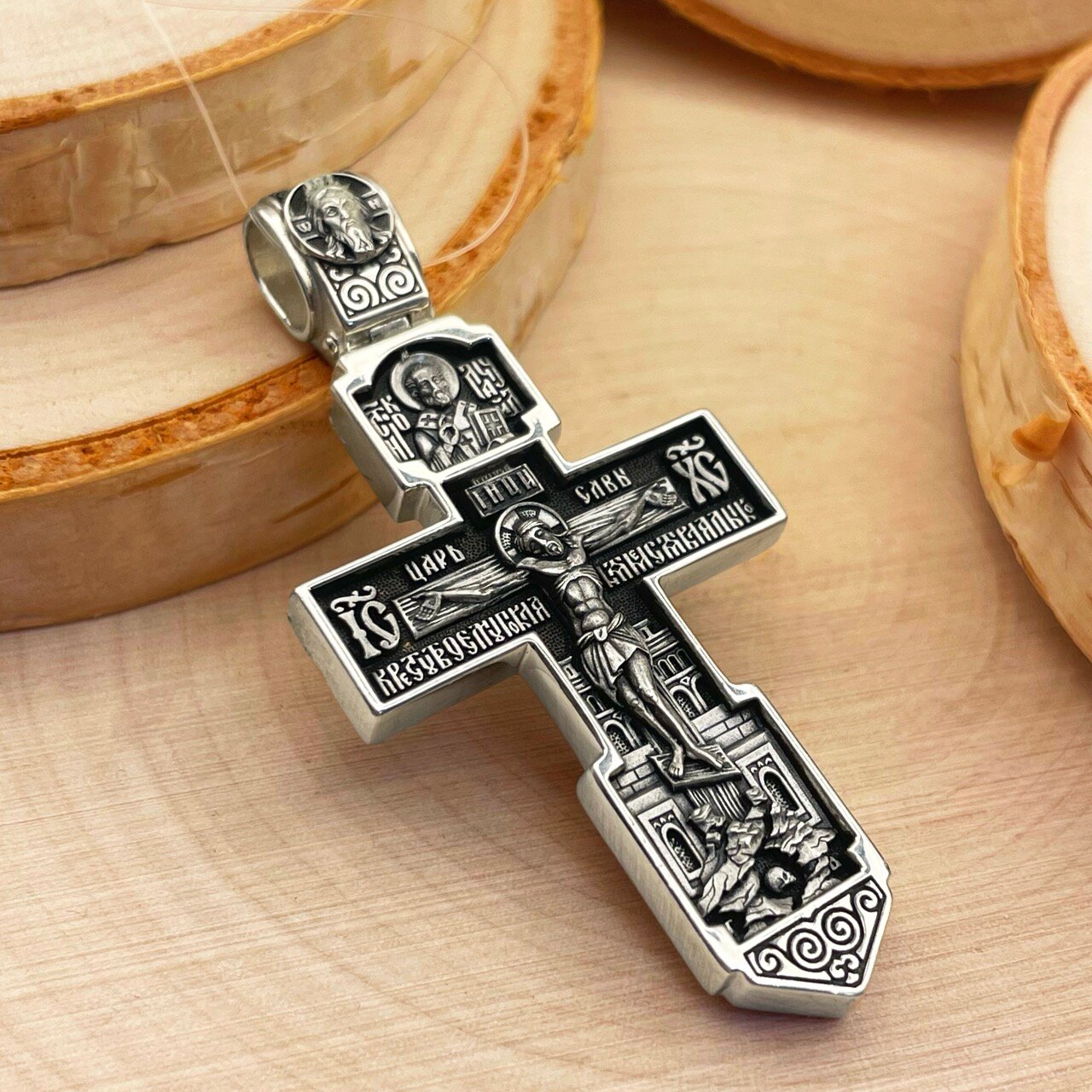 Крестик Русские Мастерские, серебро, 925 проба, чернение, оксидирование