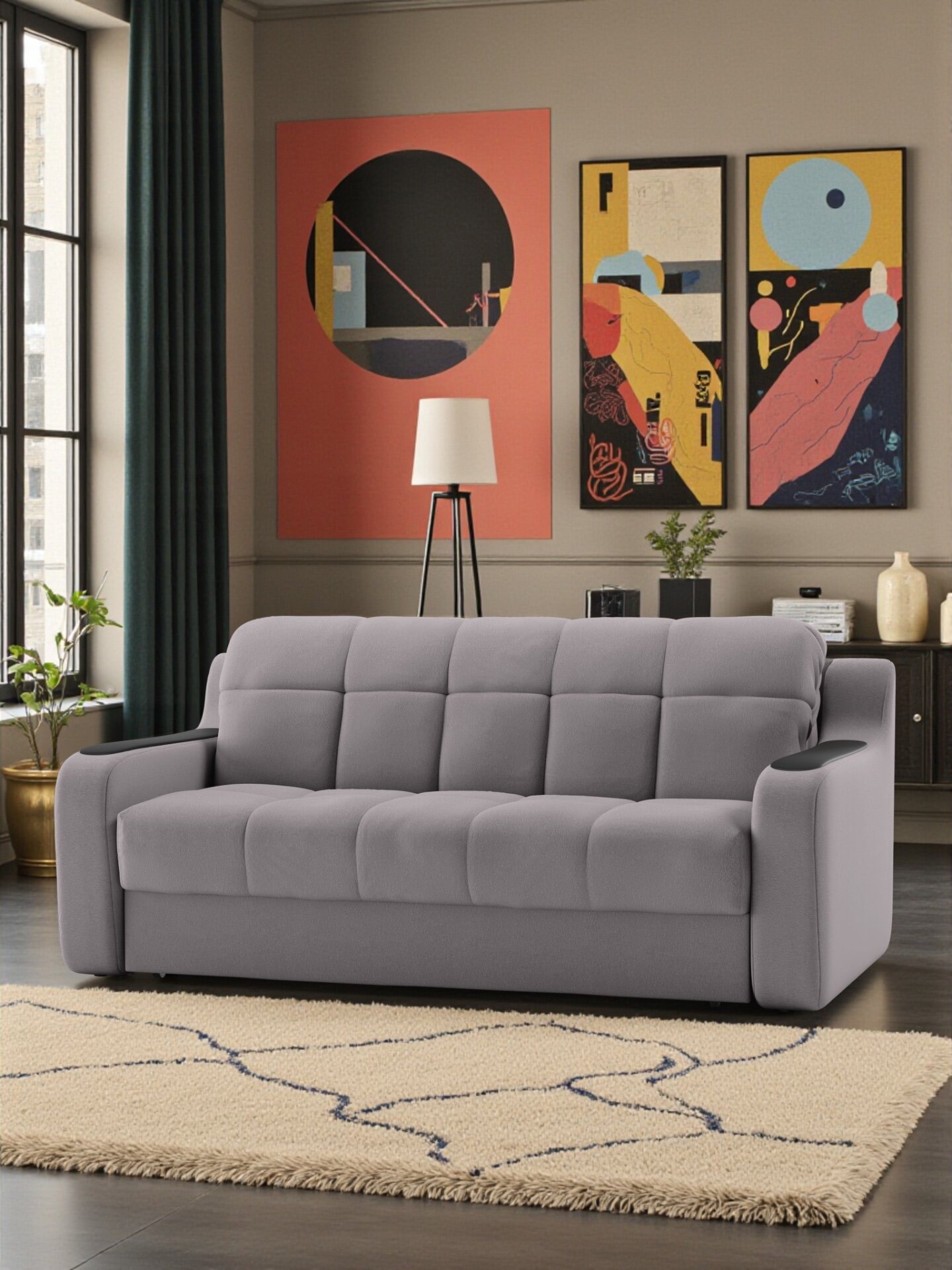 Диван Тифани Velutto 19 FM 191x115x95 см, серый Велютто, аккордеон арт-мебель