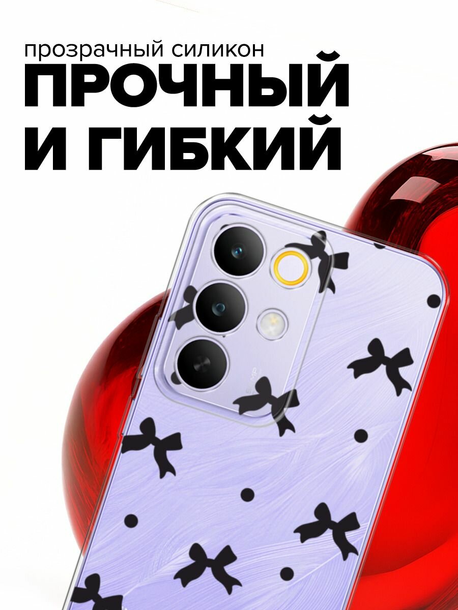 Чехол на Realme C85 Pro / Реалми C85 Про с принтом Черные бантики с горошком — фото 1
