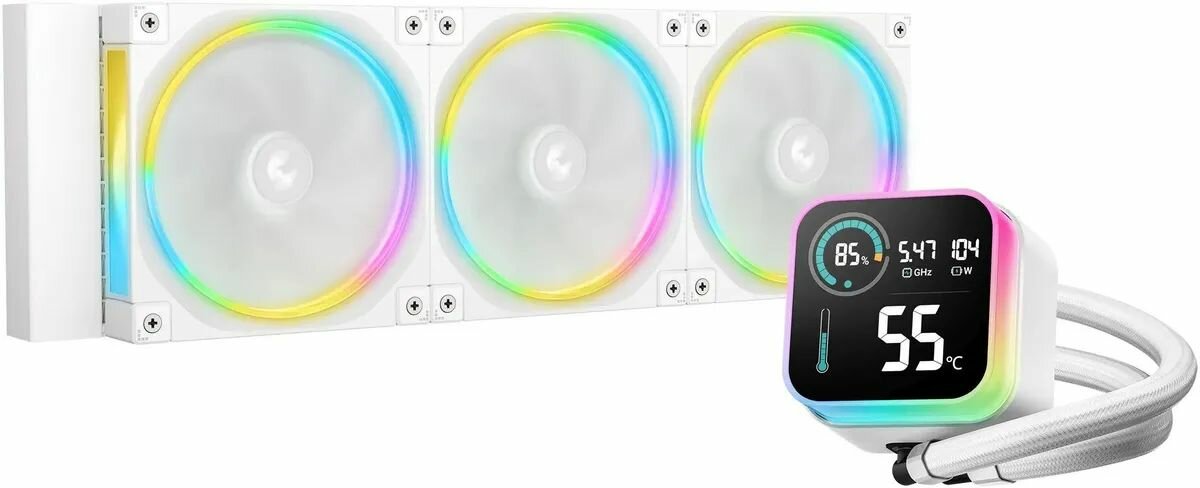 Система водяного охлаждения для ПК Deepcool Система водяного охлаждения LQ360 Ultra Soc-AM5/AM4/1200/1700/1851 белый 4-pin 38.71dB Al LCD 350W 1900gr Ret (R-LQ360-WHASMC-G-1)