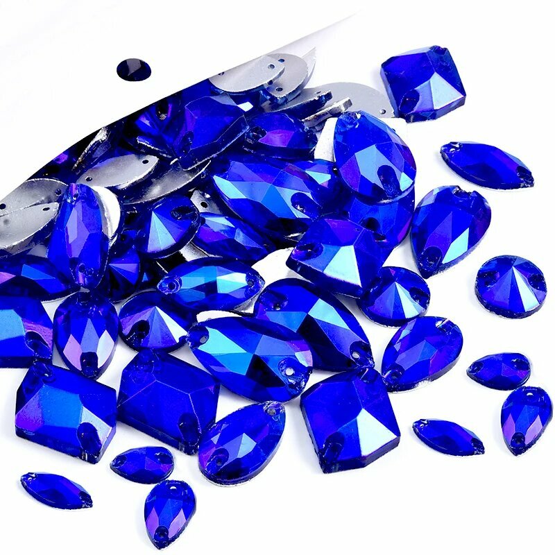 Синие стеклянные стразы Sapphire AB, Mix 20 шт