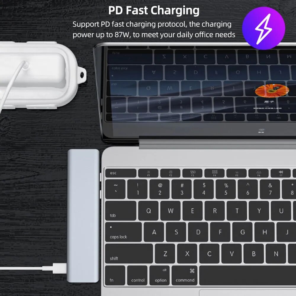 USB-концентратор серый, c HDMI, USB 3.0, USB Type-C, для MacBook Pro/Air — фото 1