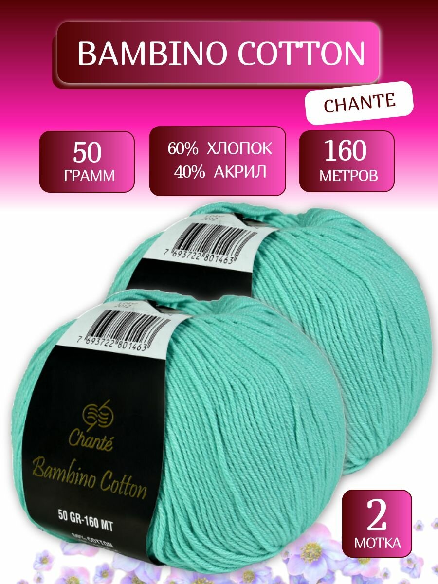 Пряжа Бамбино Шанте, Bambino cotton Chante (2012), 50гр, 160м, 60% хлопок, 40% акрил (2 шт.)
