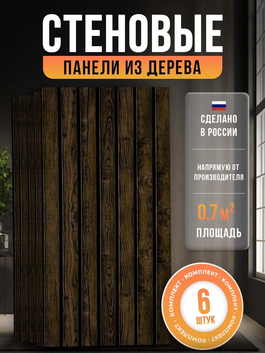 Стеновые панели МДФ декоративные для стен 51см х 23см х 3мм, реечные