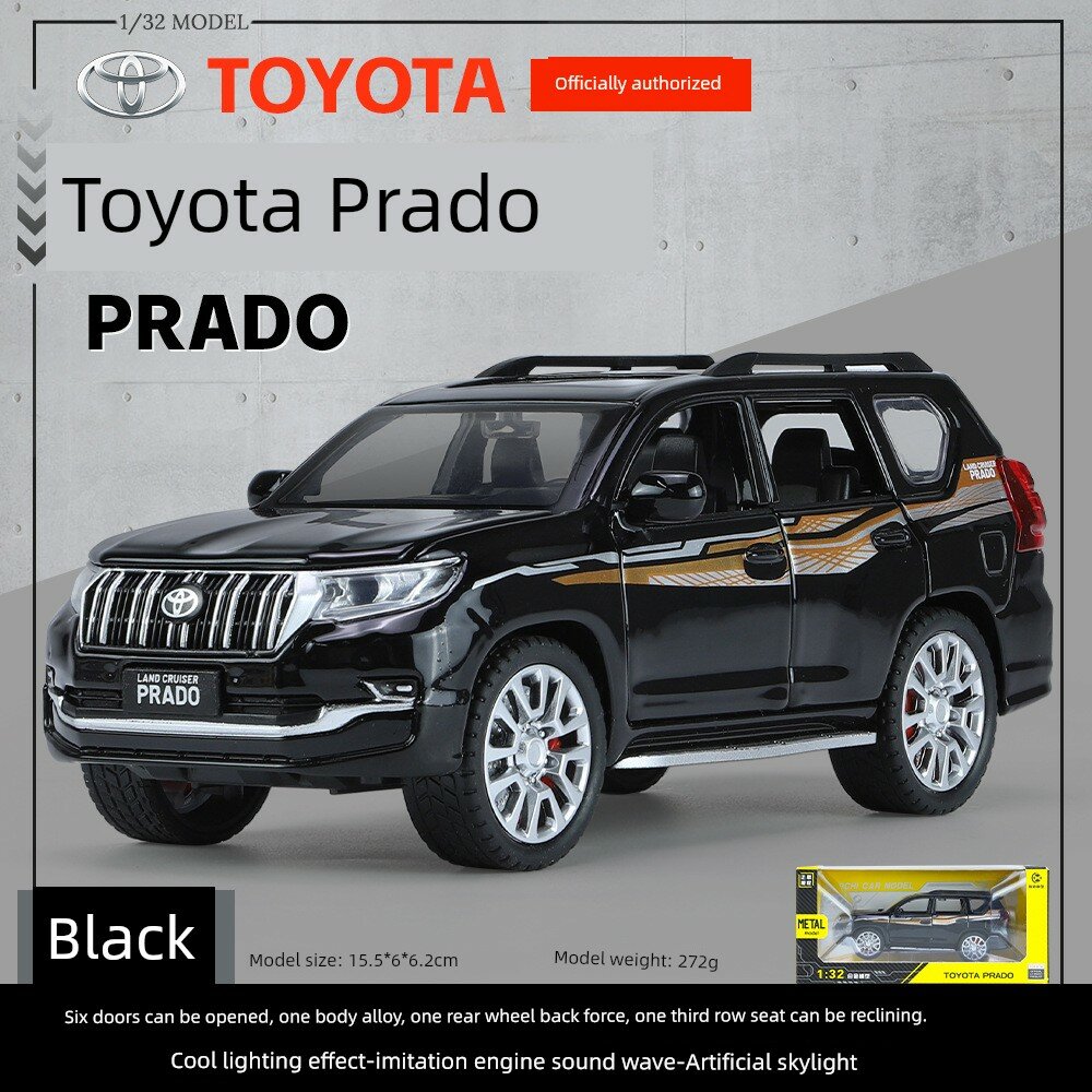 Модель автомобиля Toyota Prado в масштабе 1:32, черная, алюминиевая, коллекционная игрушка для мальчиков