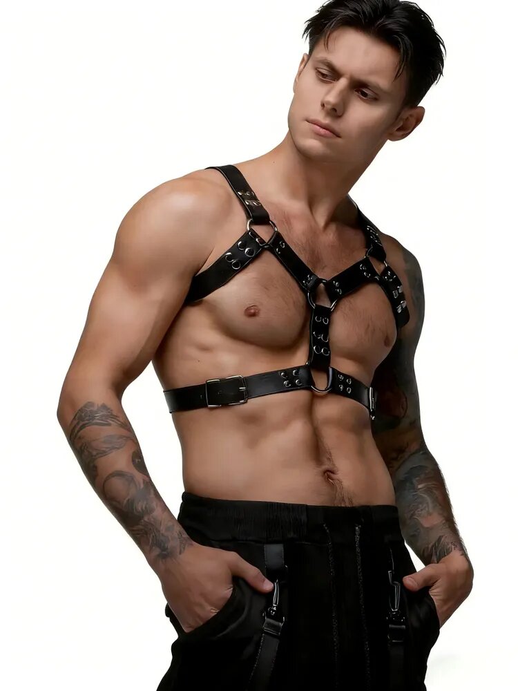 Мужской костюм для вечеринки и эротического косплея (с SM-атрибутами) / БДСМ-ремень (плечевая портупея) / Секс-товары 18+