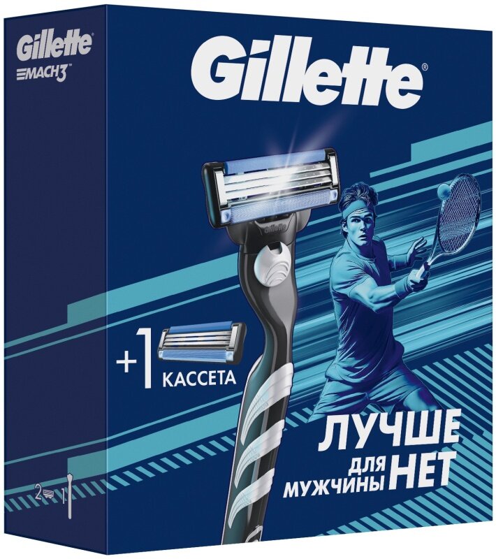 Мужской станок Gillette с пластиковой ручкой MACH3 + 2 кассеты
