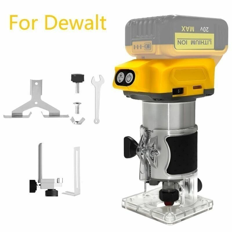Бесщёточный триммер, 6-скоростной, регулируемая скорость, 800 Вт, фрезер для деревообработки, совместим с аккумуляторами DeWalt 20 В