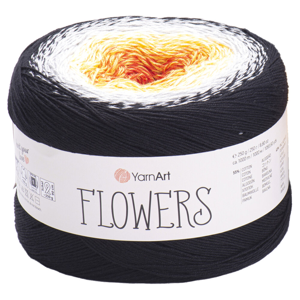 Пряжа для вязания YarnArt Flowers 259 черный желтый 250 гр/1000 м 55% хлопок, 45% полиакрил