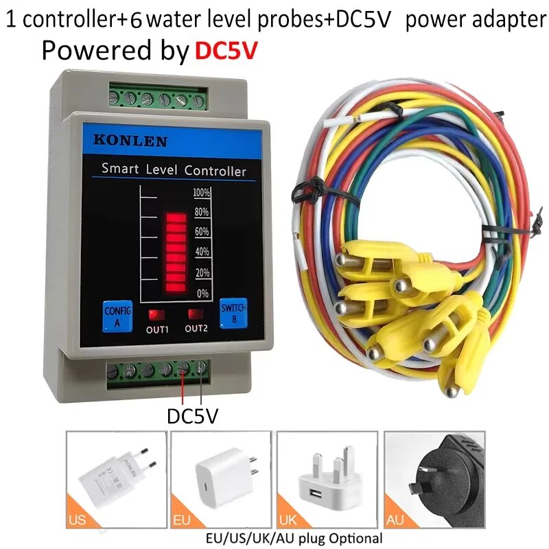 KONLEN KL-W1WL Контроллер уровня воды, 6 датчиков, DC5V