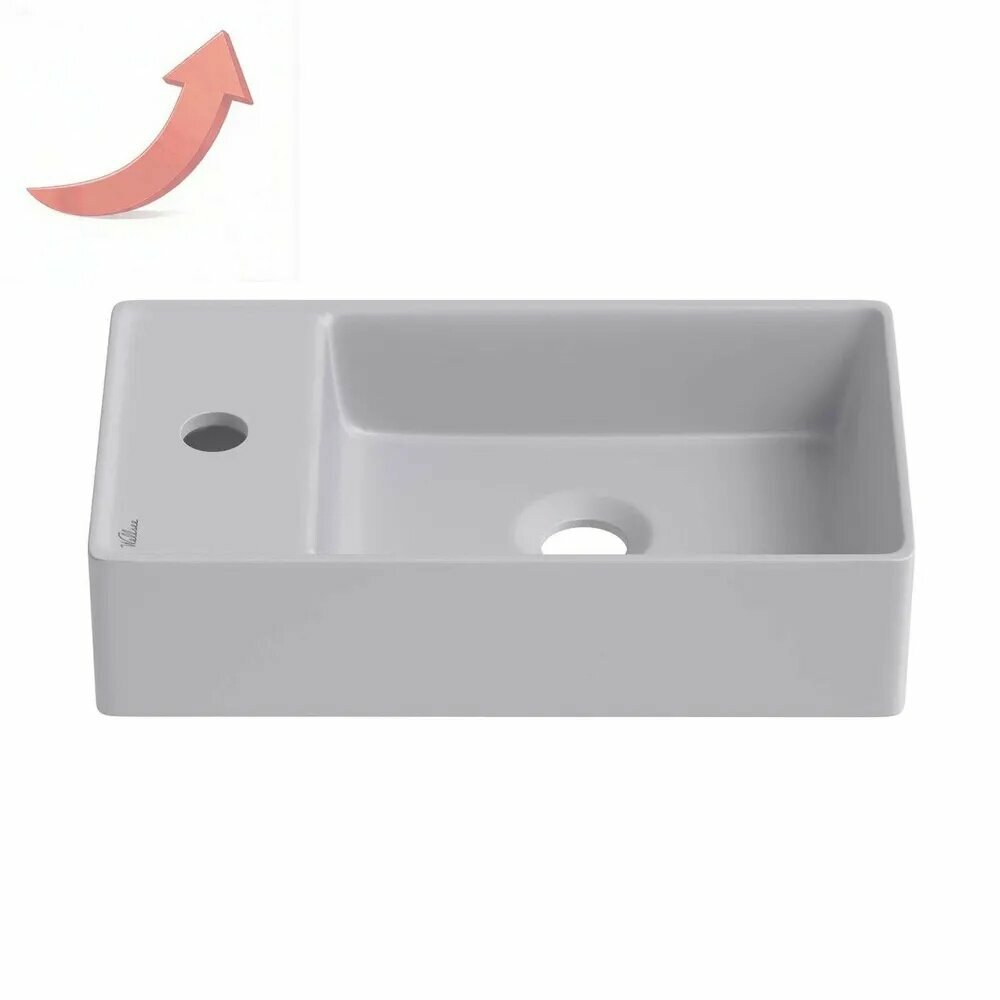 Маленькая раковина в туалет подвесная Wellsee WC Area 321809000: угловая раковина узкая 41 см, настенный рукомойник для санузла или компактный умывальник для ванной комнаты, цвет матовый серый