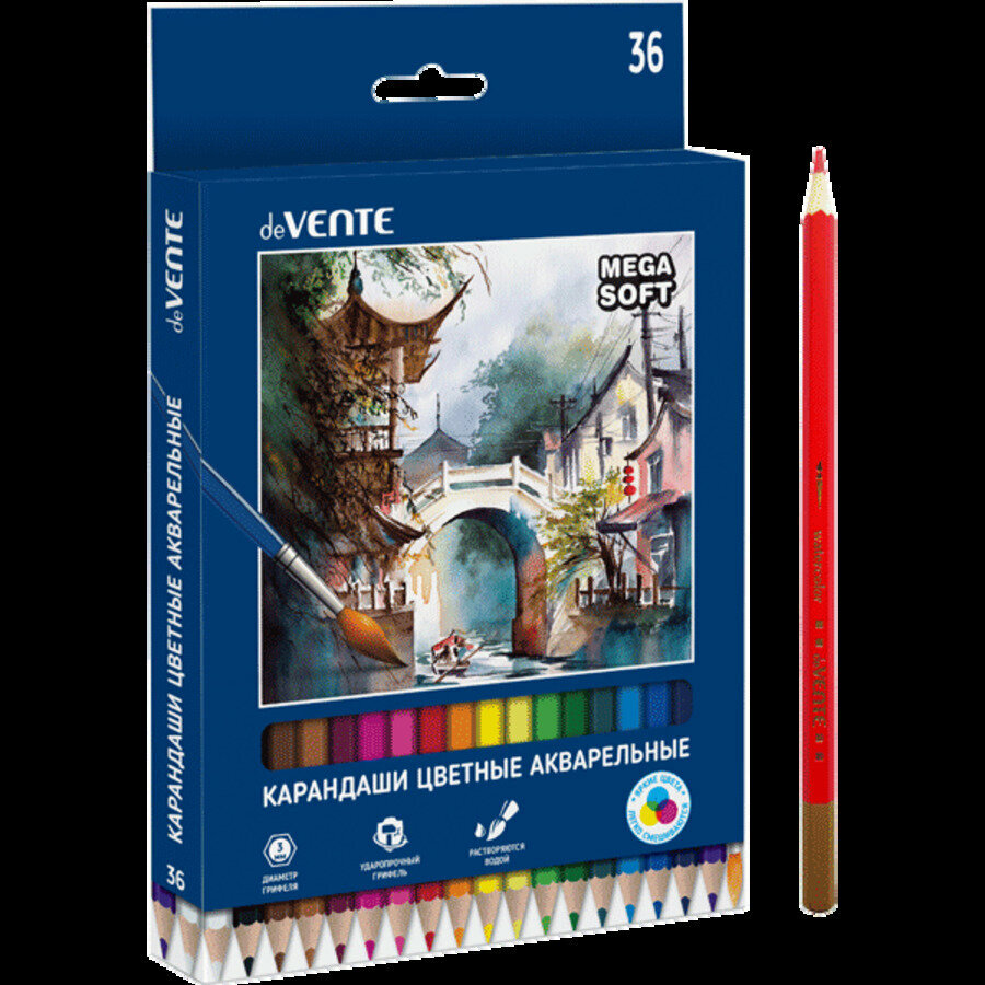 Карандаши цветные акварельные 36цв Trio Mega Soft 4М deVENTE 5025200 шт