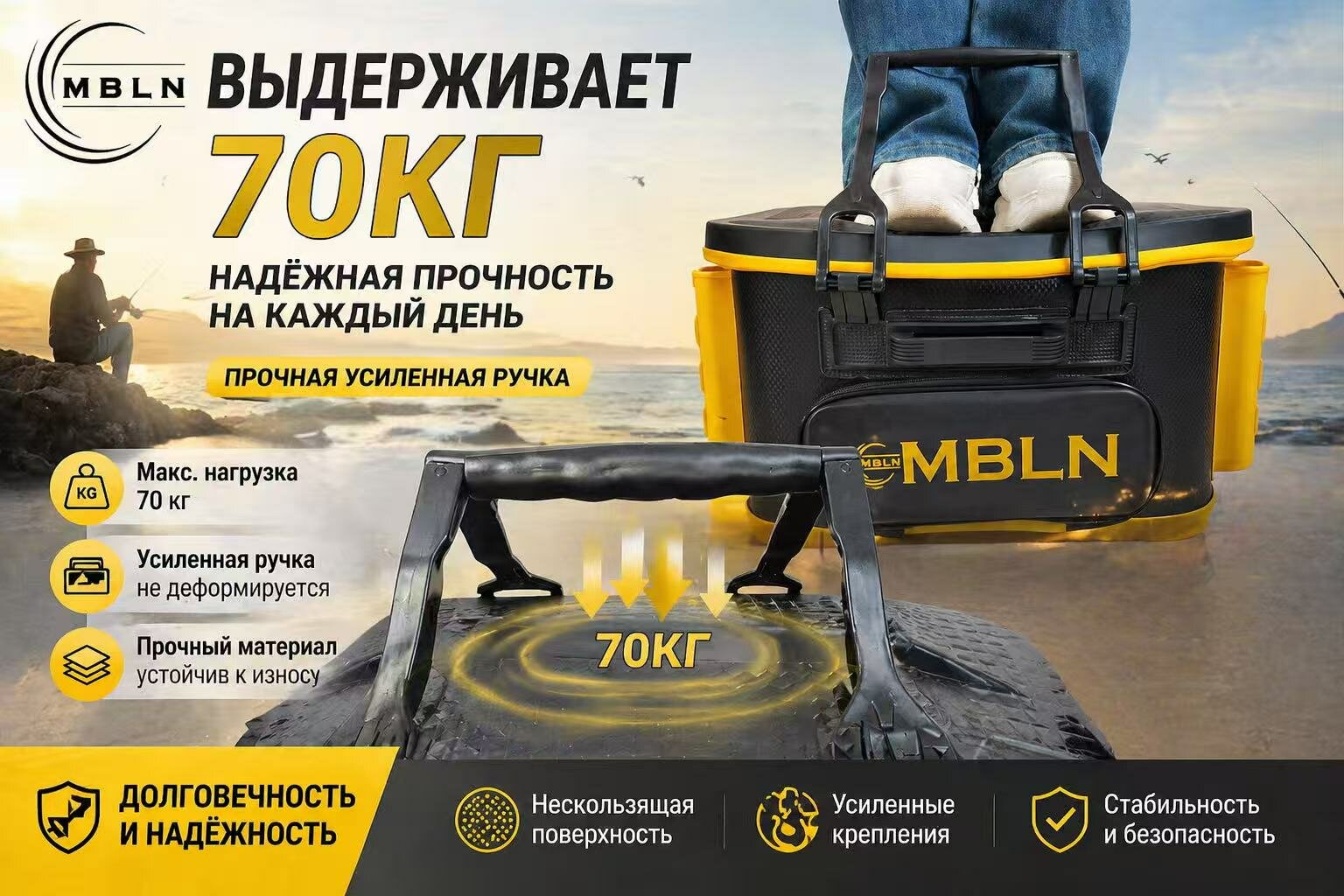 Рыболовный ящик, 20 л, с ведром, грузоподъёмность 70кг, жёсткий корпус