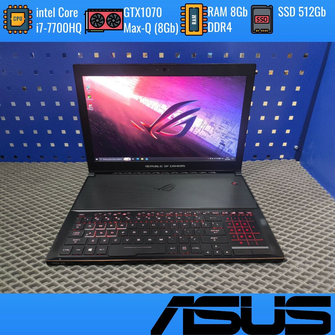 Игровой ноутбук ASUS ROG i7-7700HQ/ GTX1070 Max-Q (8Gb) / RAM 8Gb / SSD515Gb /