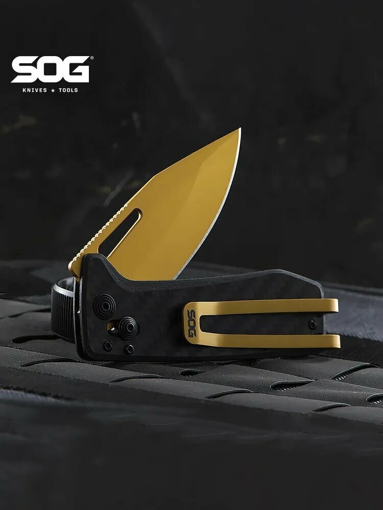 SOG Мини-карманный нож премиум-класса- Сверхлегкие (34 г) складные ножи EDC с лезвиями, покрытыми титаном S35VN, и рукояткой из углеродного волокна