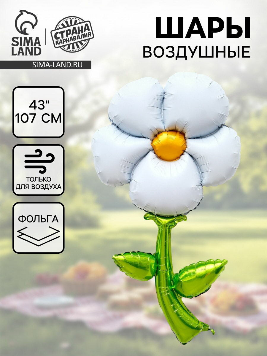 Воздушный шар фольгированный 43"Белая ромашка", под воздух, цвет: белый