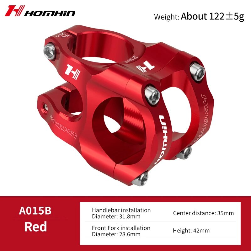 HOMHIN A015B Вынос руля MTB, Красный, 31.8 мм, 42 мм
