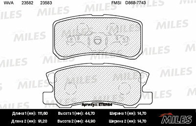 MILES Колодки тормозные (смесь Semi-Metallic) задние (MITSUBISHI ASX, OUTLANDER II, PAJERO III-IV) (без датчика) (TRW GDB3247) E110184